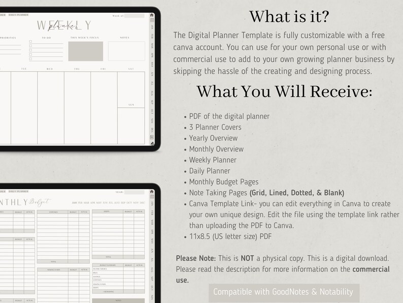 Commercial Use Digital Planner Template Canva Editable Canva Planner ...