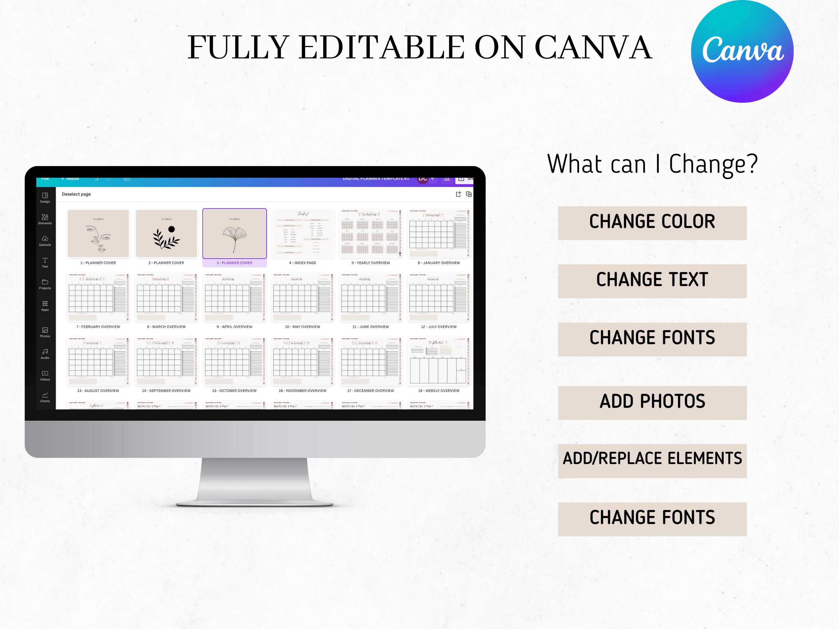Undated Canva Digital Planner Template | Editable Digital Planner| Plr ...