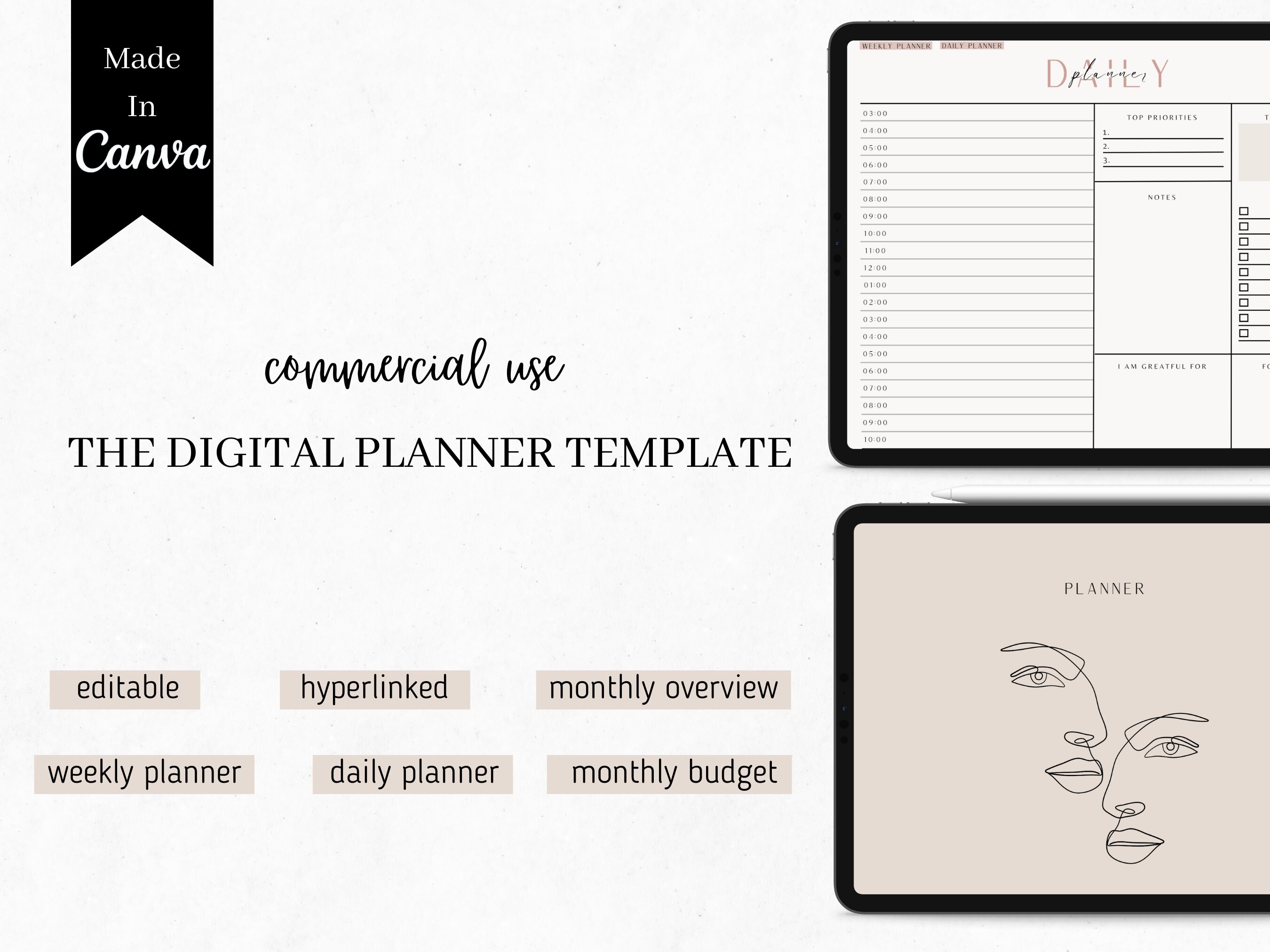 Undated Canva Digital Planner Template | Editable Digital Planner| Plr ...