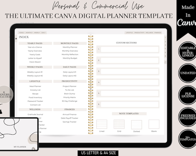PLR Ultimate Digital Planner Template, Canva Commercial Use Editable ...