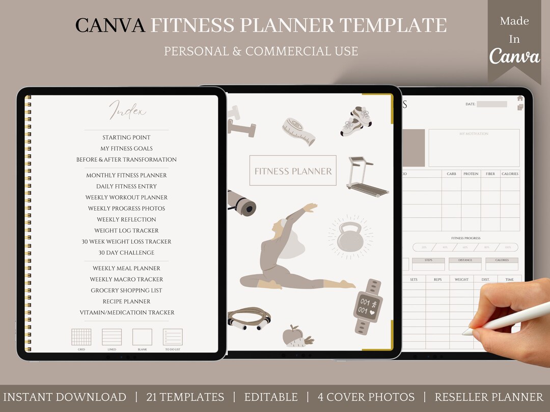 PLR Fitness Digital Planner Template, Canva Commercial Use Editable ...