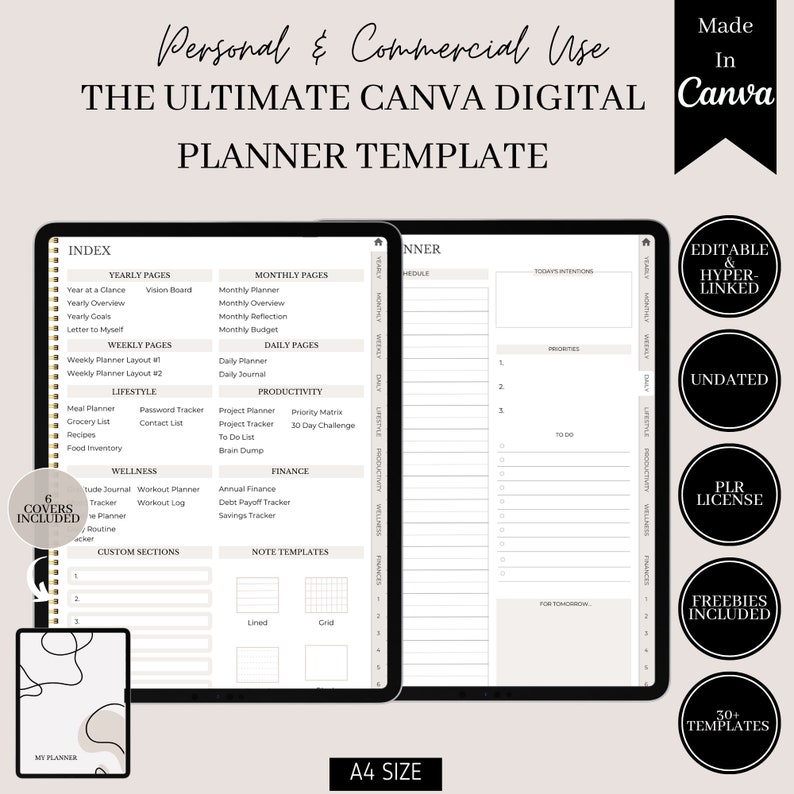 PLR Ultimate Digital Planner Template, Canva Commercial Use Editable ...