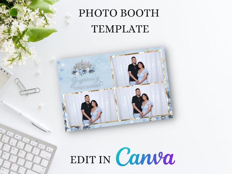 Dusty Blue Quinceañera Photo Booth Template Design - Etsy