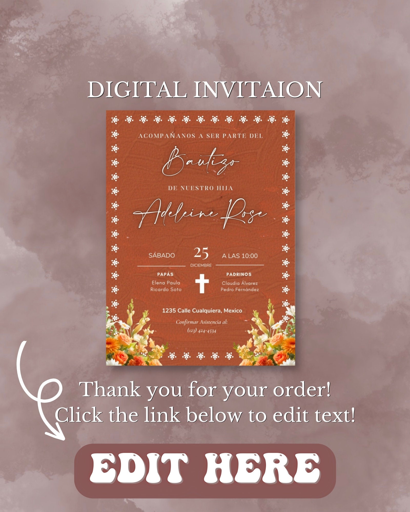 Invitacion Digital Para Bautizo | Digital Invitation for Birthday ...