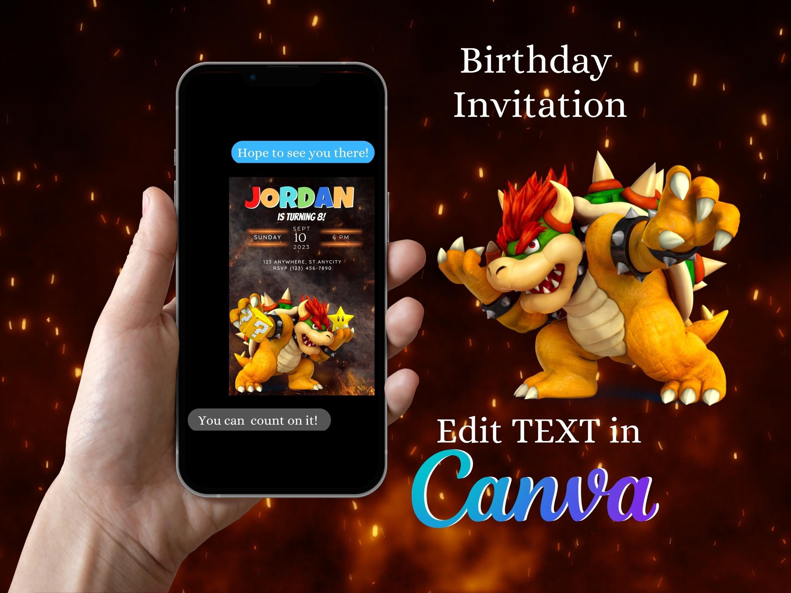 Bowser Super Mario Bros Digital Invitation Editable Birthday Invitation ...
