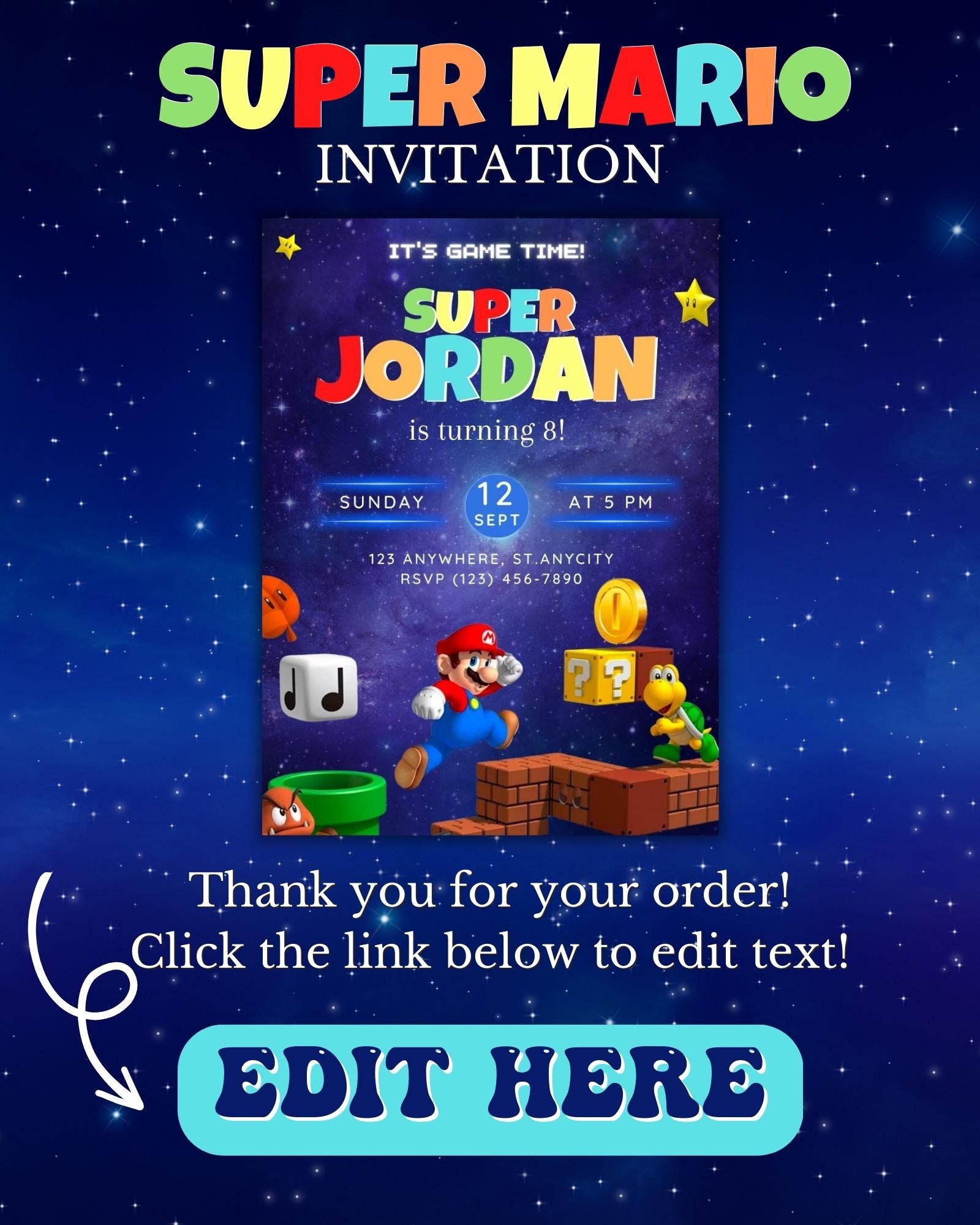 Super Mario Bros. Galaxy Digital Invitation Design | Super Mario ...