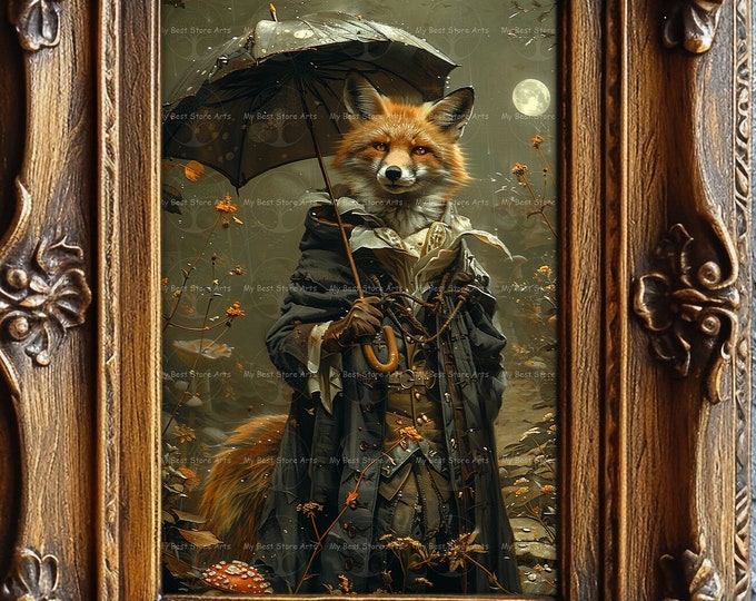 Victorian Fox Art Print - Fantasy Wall Decor, Animal Portrait, Cute ...