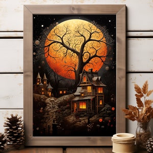 Tree and Moon Fine Art Print, Whimsical Landscape Wall Decor, Fantasy ...