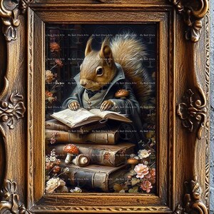 Library Squirrel Art Print Whimsical Book Poster, Cute Wildlife Wall ...