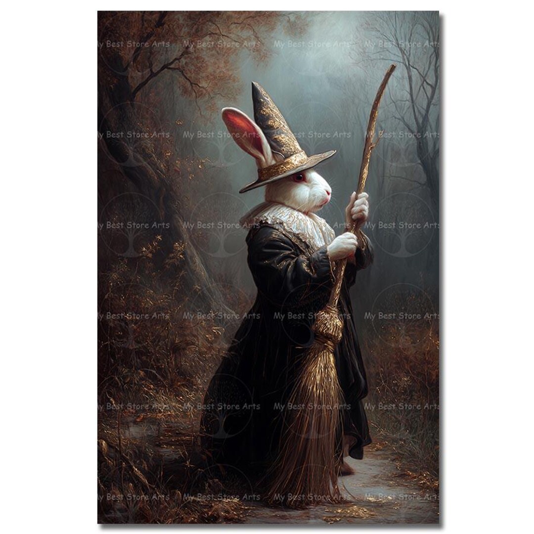 Witch Rabbit Art Print - Gothic Cottagecore Fantasy Poster, Dark ...