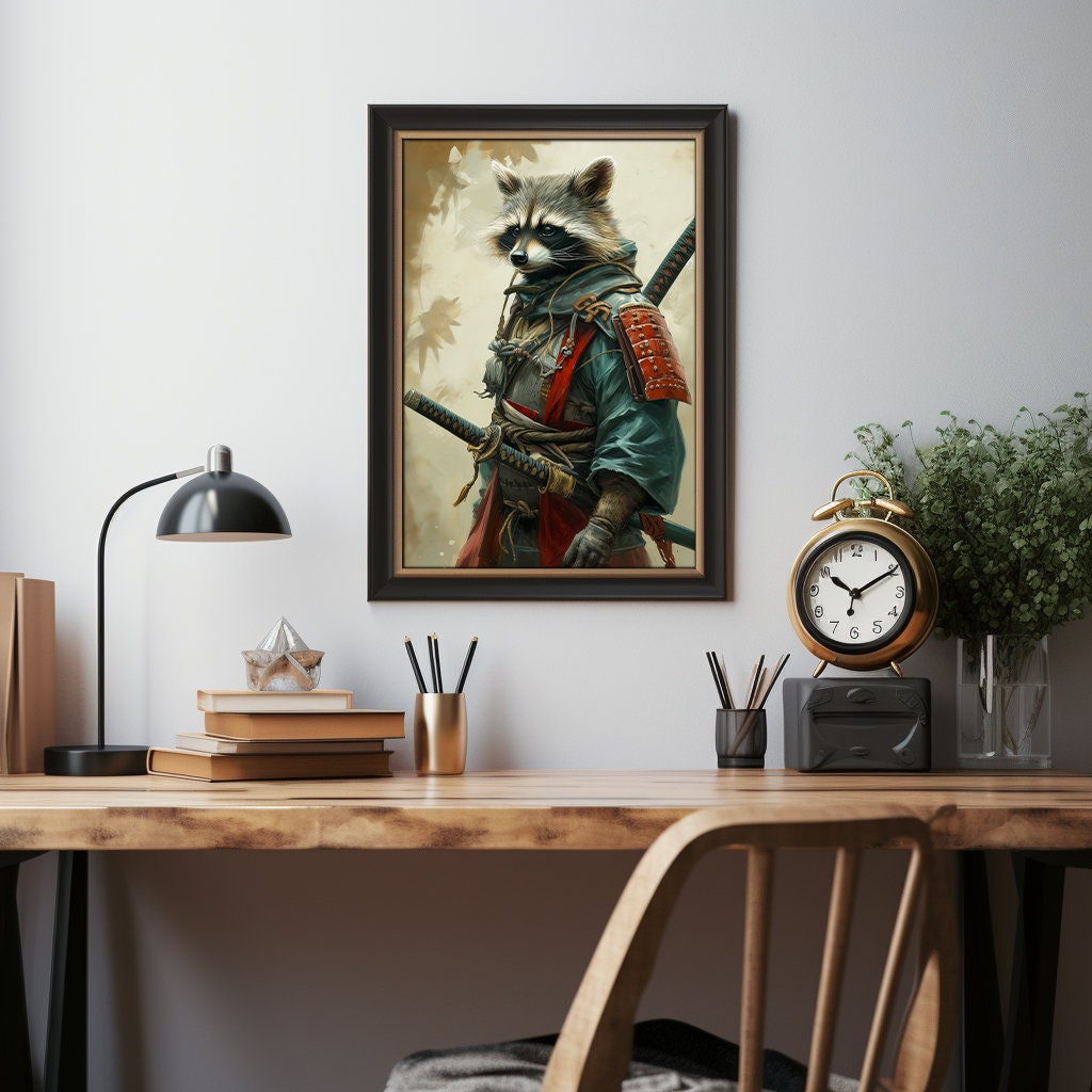 Raccoon Samurai Art Print, Fighter Raccoon Wall Decor, Warrior Animal ...