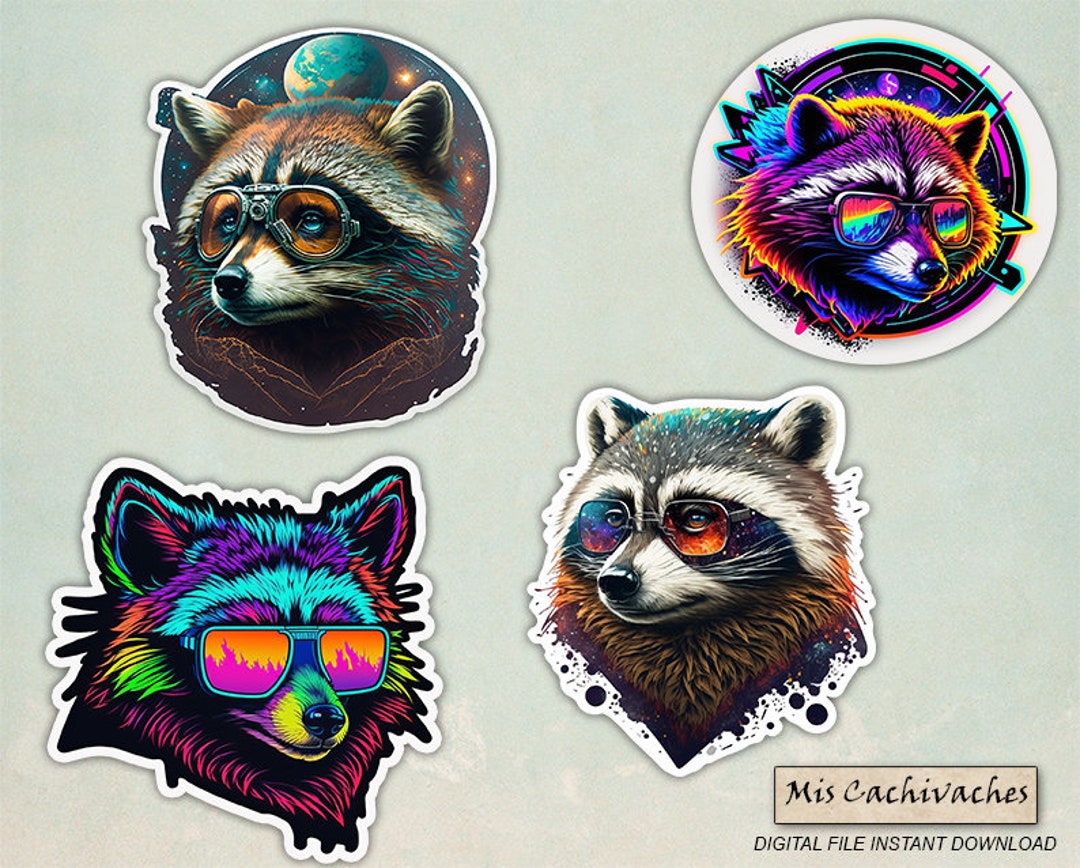 Retro Punk Raccoon Clipart File Types: Png and Jpg Digital - Etsy