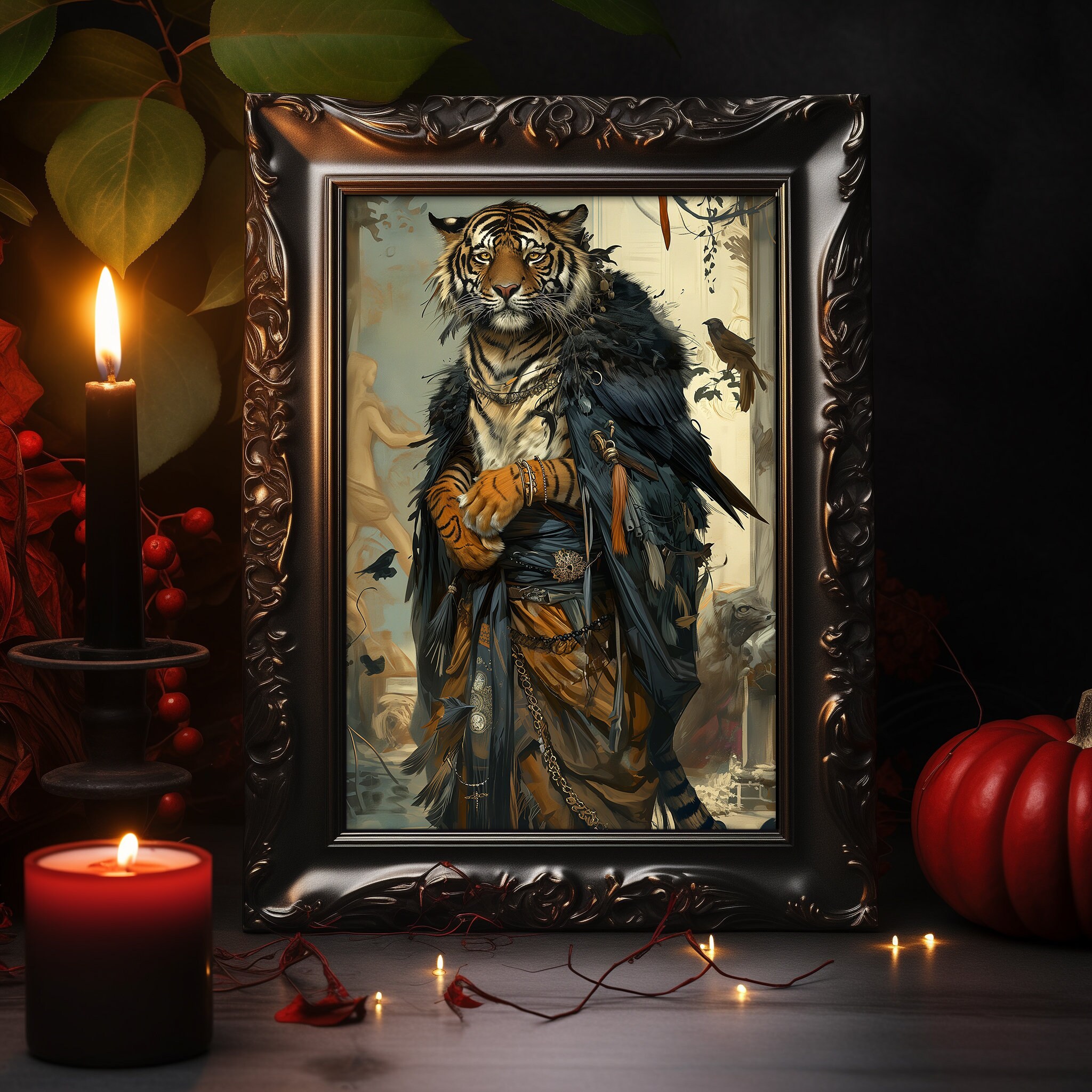 Tiger Druid Art Print Fantasy Big Cat Poster, Whimsigoth Decor, Dark ...
