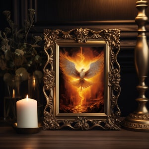 Fire Phoenix Art Print, Fire Bird Picture, Dark Academia Poster, Gothic ...
