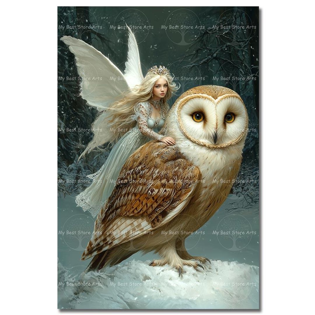Snow Fairy and Owl Art Print - Fantasy Gothic Picture, Winter Fae ...