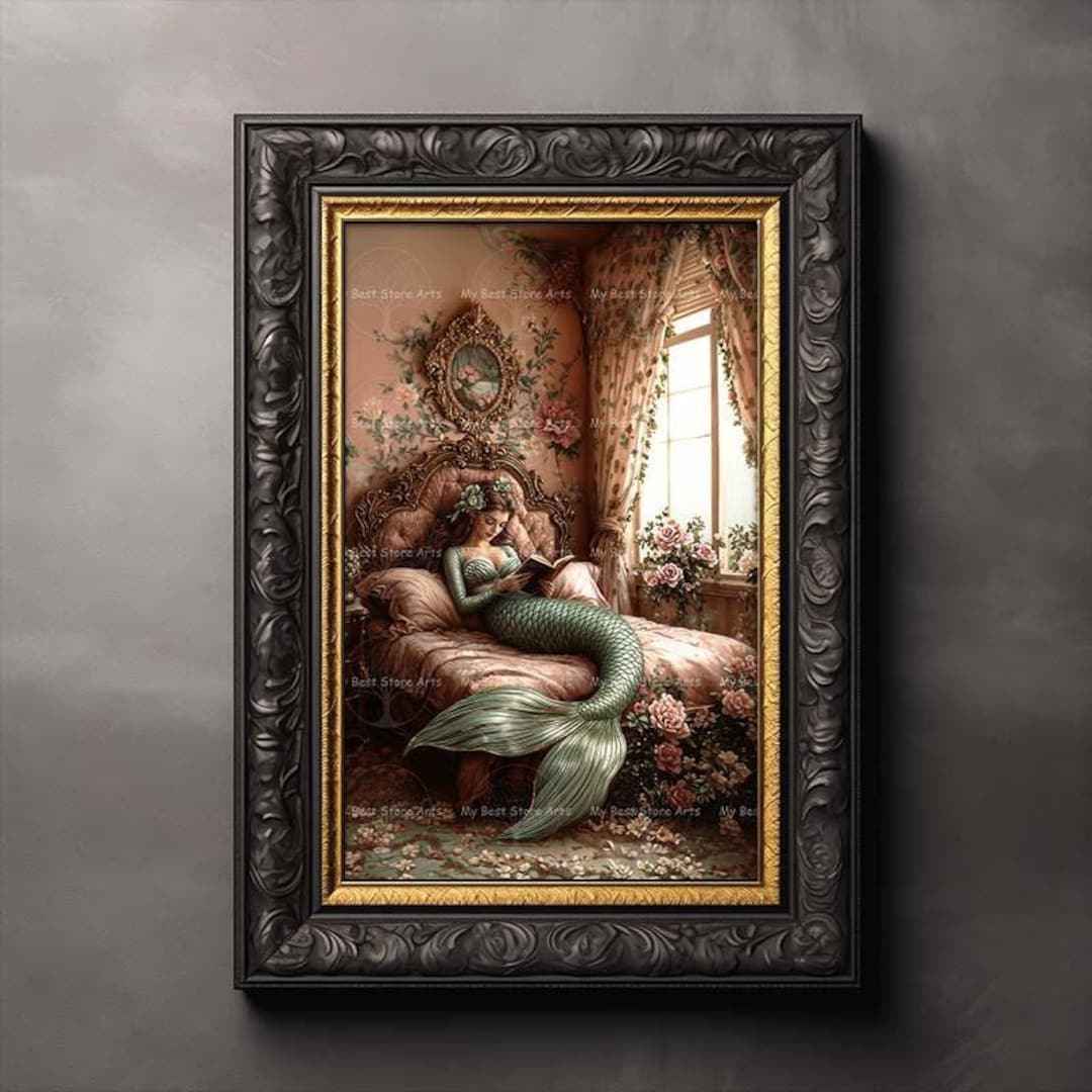 Green Siren in Bedroom Art Print Fantasy Victorian Mermaid Decor ...