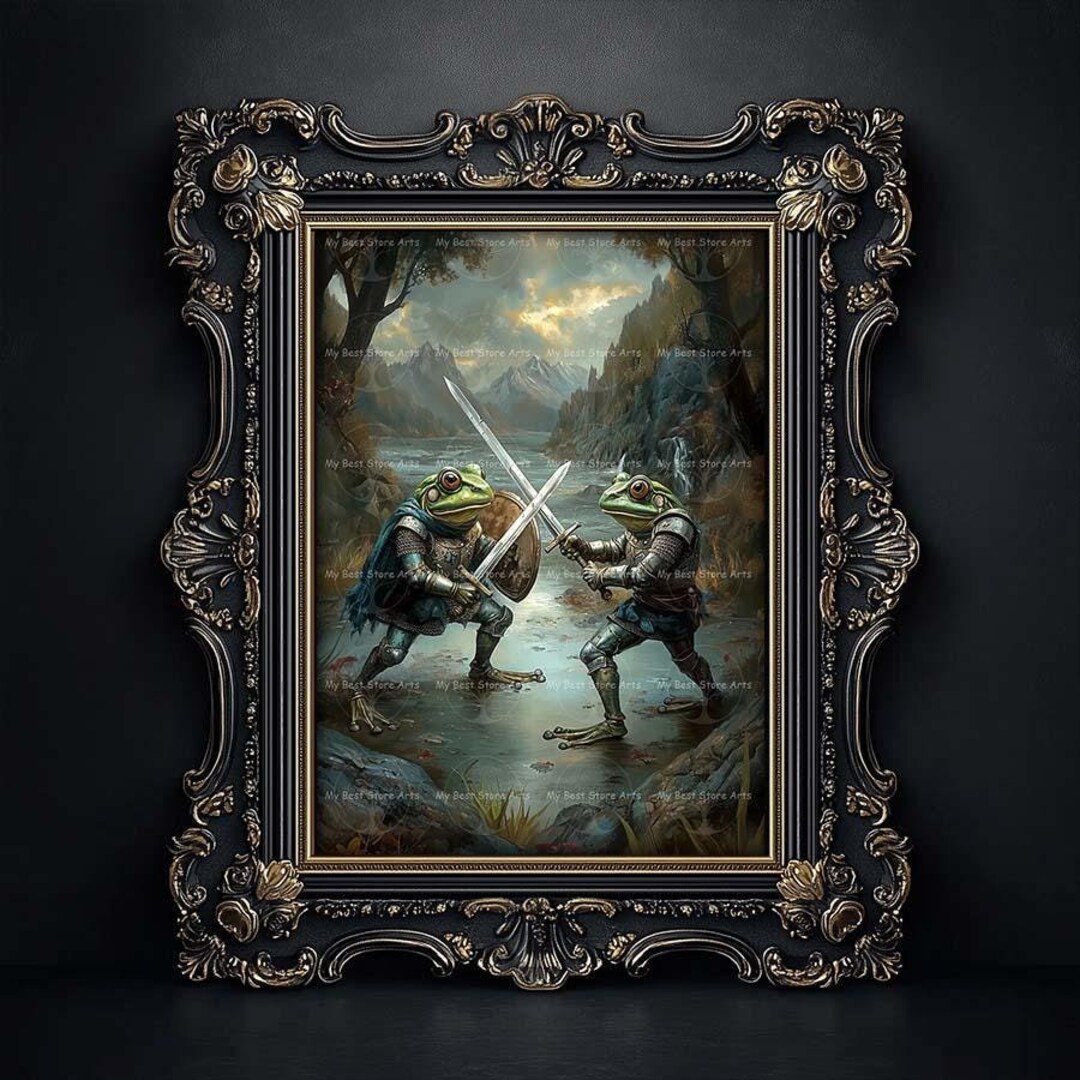 Sword Fighting Frogs Art Print - Fantasy Wall Decor, Funny Animal ...