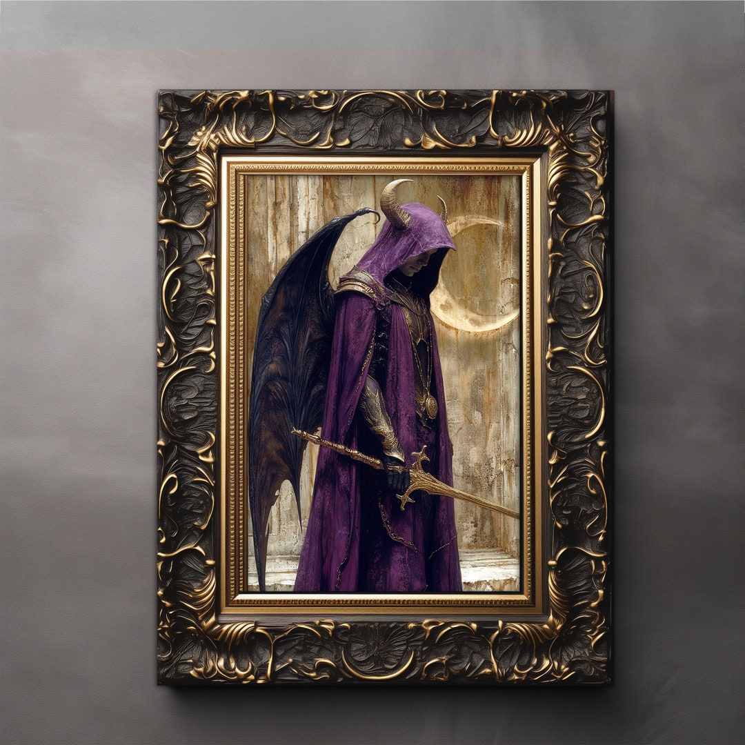 Purple Fallen Angel Art Print Fantasy Dark Academia, Demon Wall Decor ...