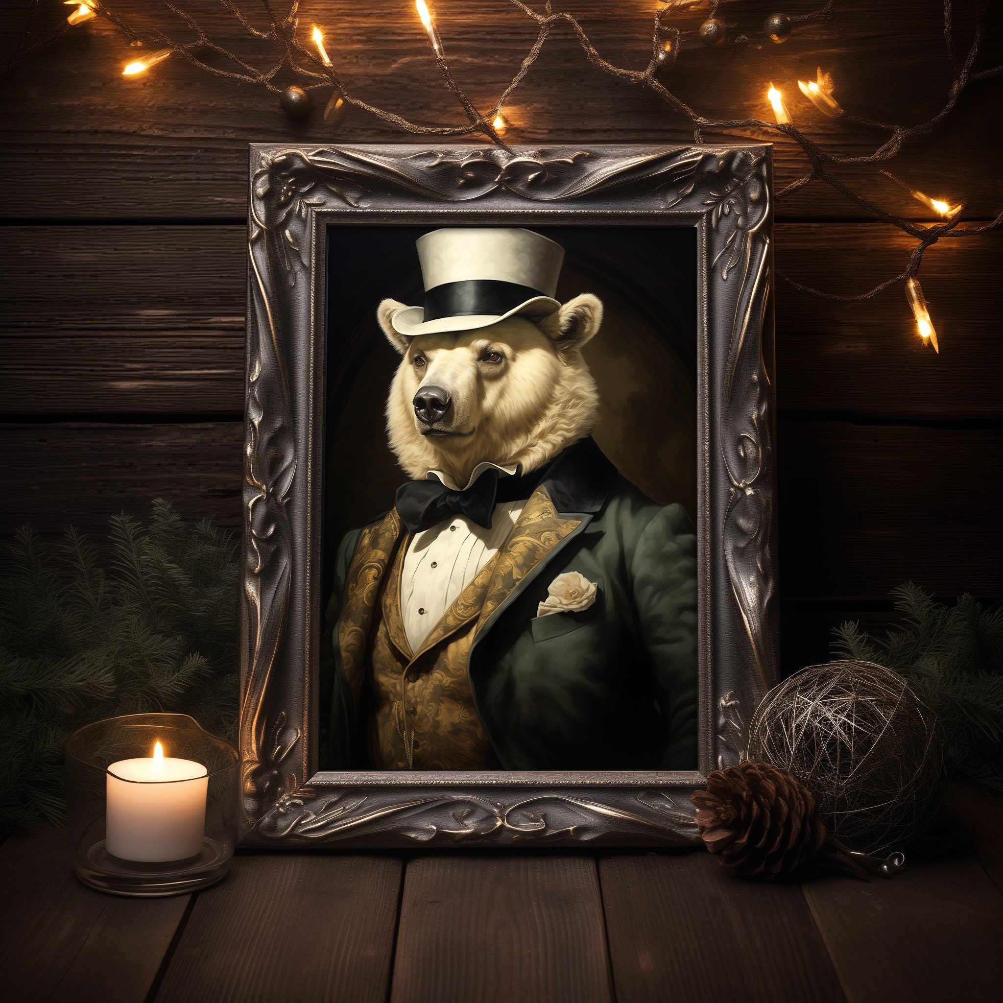 Polar Bear Fine Art Print, Victorian Bear Wall Decor, Victorian Animal ...