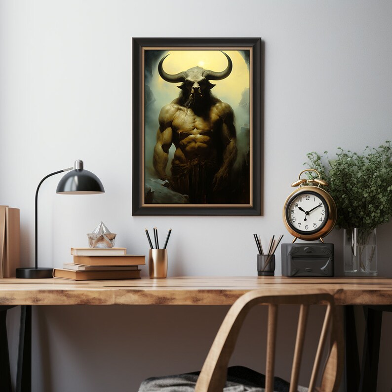 Minotaur Warrior Fine Art Print, Greek Myth Monster, Fantasy Bull Wall ...