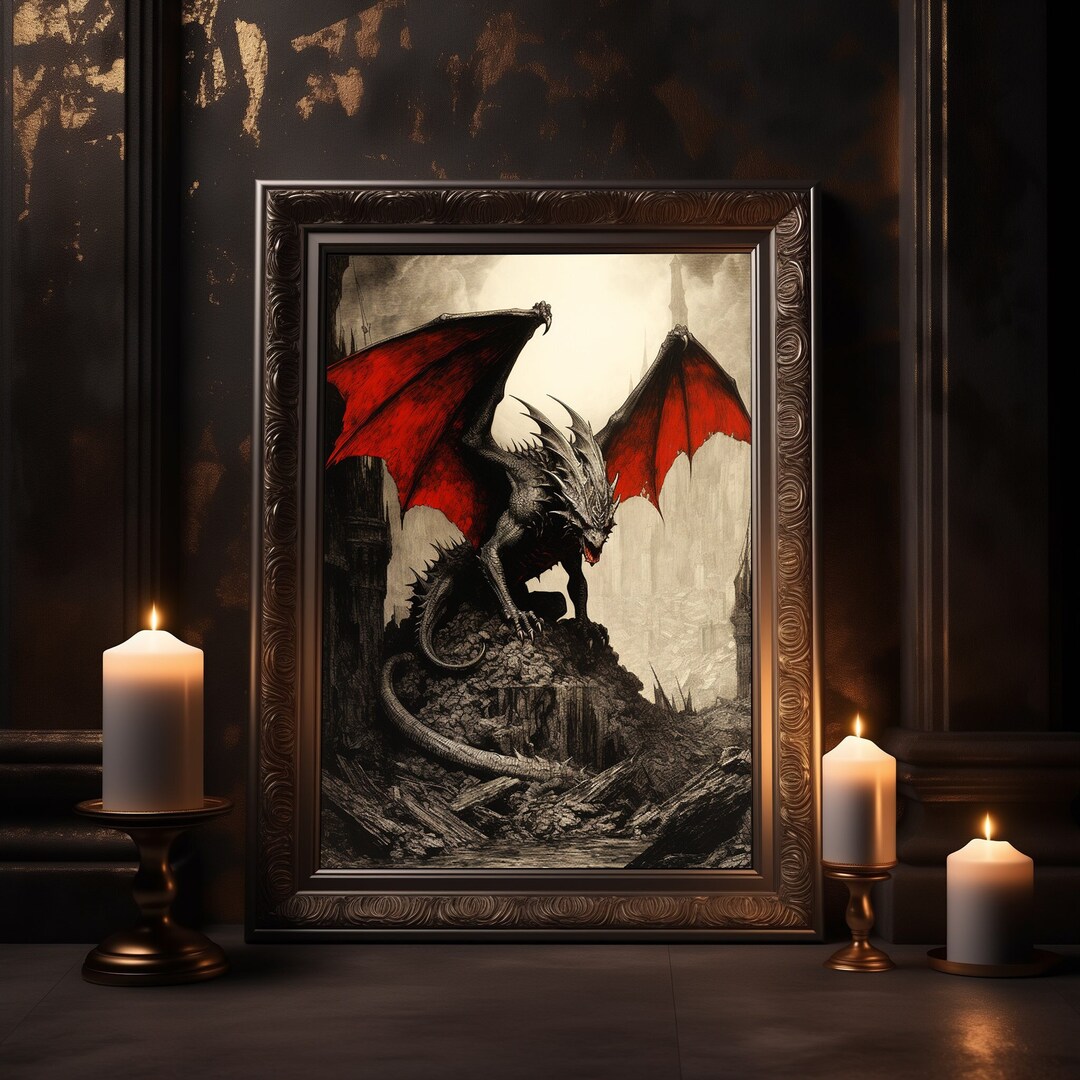 Vampiric Dragon Print Dark Devilish Dragon Art Vintage Dragon Painting ...