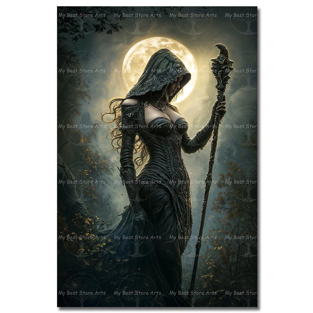 Moonlight Mage Art Print - Witchy Gothic Picture, Folklore Wall Decor ...