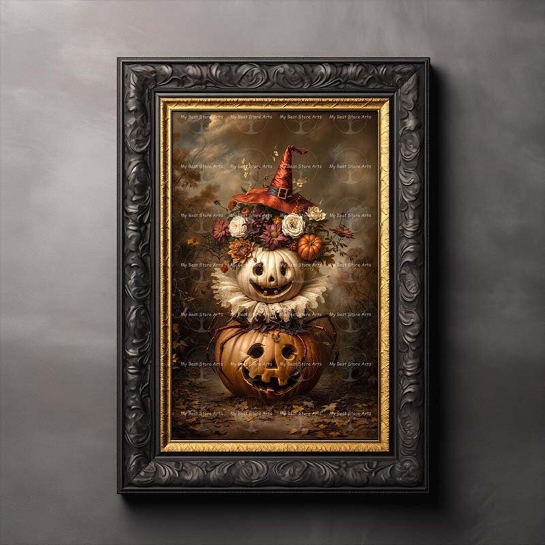 Halloween Pumpkins Art Print Witchy Dark Academia, Cute Autumn Fall ...