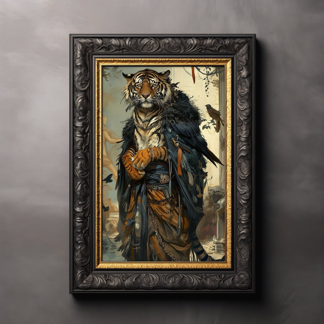 Tiger Druid Art Print Fantasy Big Cat Poster, Whimsigoth Decor, Dark ...