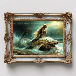 Mermaid and Sea Monster Art Print - Fantasy Wall Decor, Gothic Dark ...