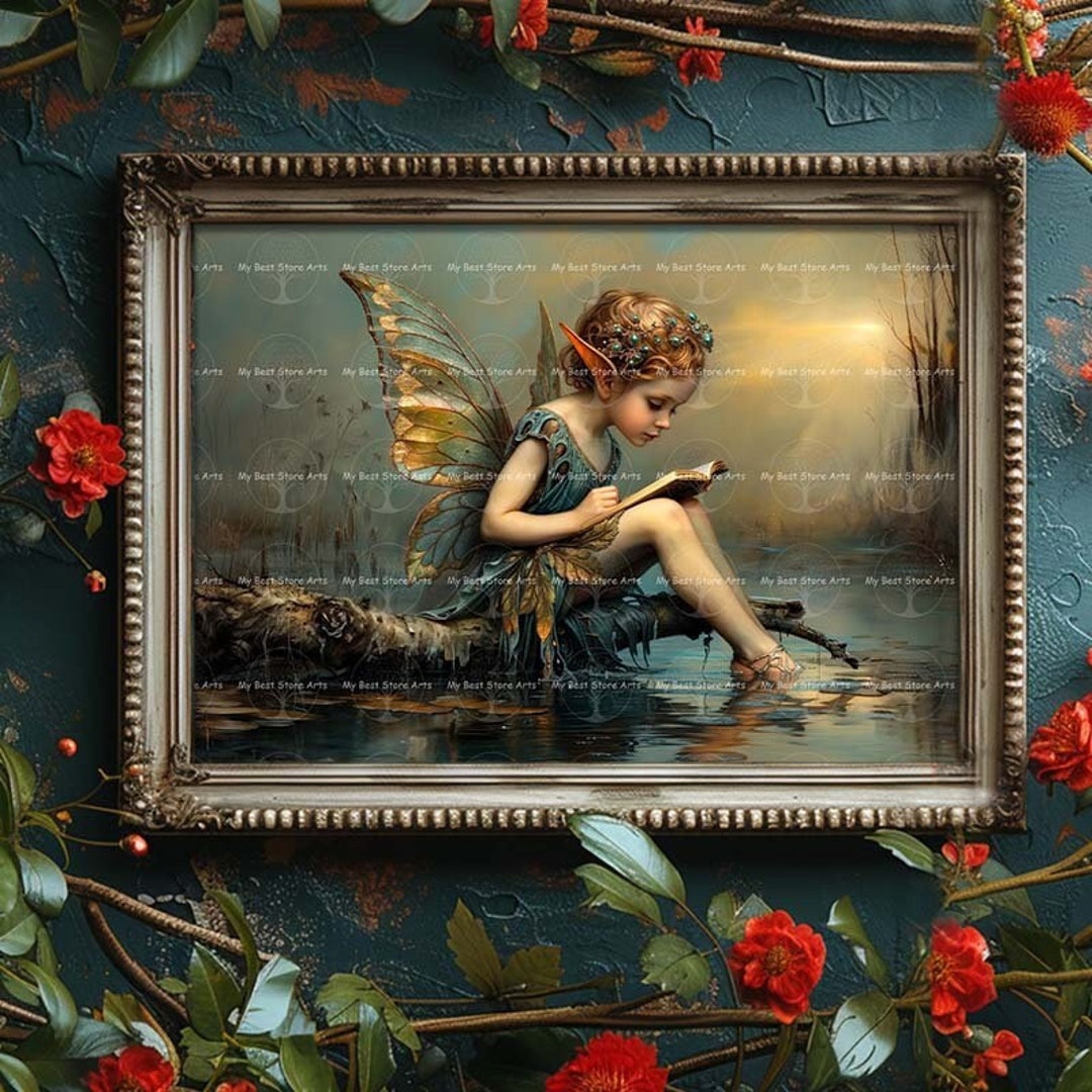 Fairy Reading Book Art Print - Fantasy Cottagecore Picture, Fairytale ...