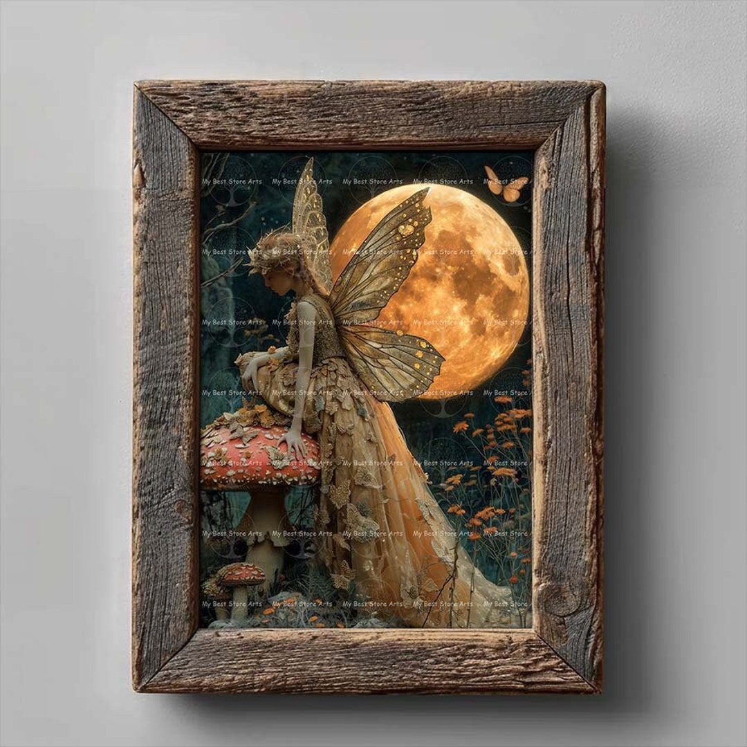 Cottagecore Fairy Art Print Fantasy Moon Picture, Midnight Fairycore ...