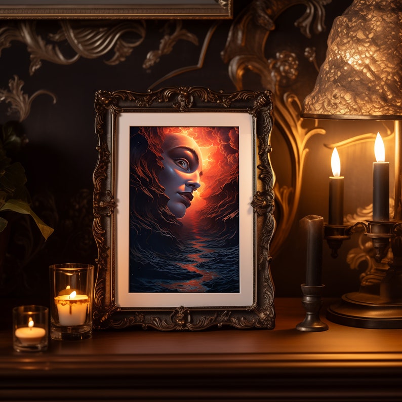 Storm Face Art Print, Surreal Fantasy Poster, Oddity Picture, Gothic ...