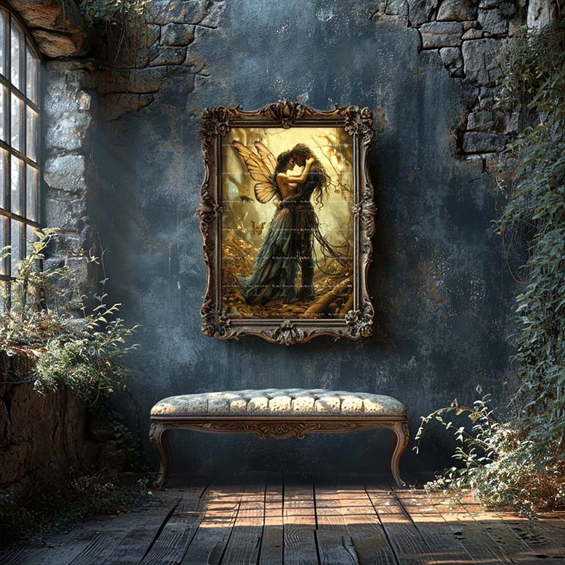 Fae Couple Art Print - Fantasy Cottagecore Picture, Cute Fae Poster ...