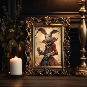 Alice Wonderland Rabbit Art Print Fantasy Bunny Wall Decor, Dark ...