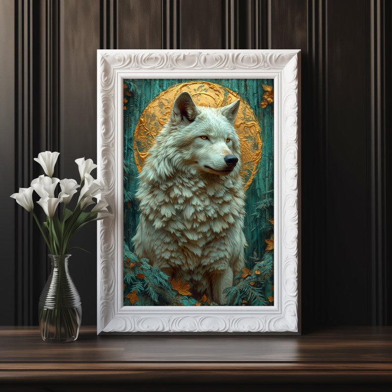 Snow Wolf Art Print Fantasy Poster, Turquoise Gothic Decor, Nature ...
