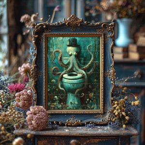 Octopus on a Toilet Fine Art Print - Cottagecore Fantasy Wall Decor ...