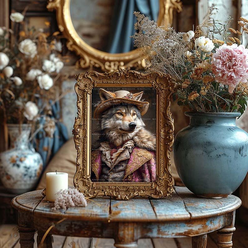 Elegant Wolf Art Print - Fantasy Victorian Animal Poster, Gothic ...