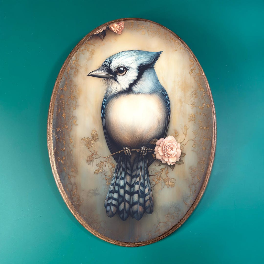 Blue Jay Wooden Decor- Elegant Cottagecore Vintage Style Wood Plaque ...