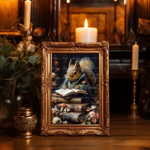 Library Squirrel Art Print - Whimsical Book Poster, Cute Wildlife Wall ...