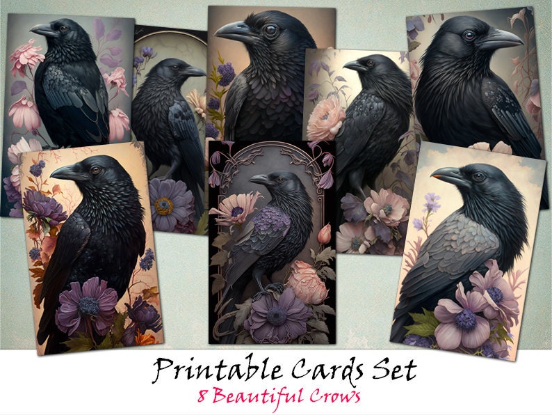 Crow Cards Junk Journal Digital Download Printable Cards - Etsy