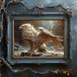 Snow Griffin Art Print - Fantasy Decor, Mythology Lion Eagle, Folklore ...