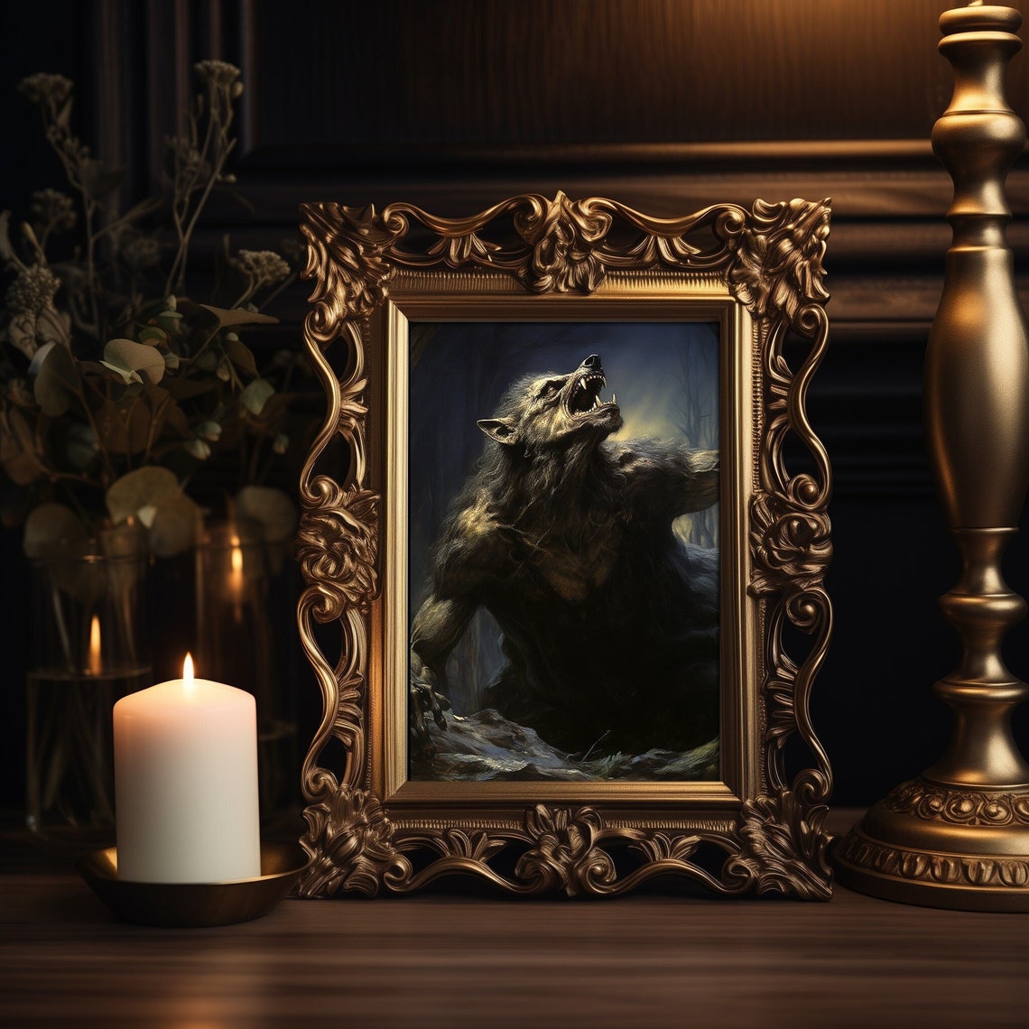 Werewolf Art Print, Wolf Poster, Gothic Home Decor, Oil Painting Print ...