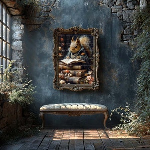 Library Squirrel Art Print Whimsical Book Poster, Cute Wildlife Wall ...