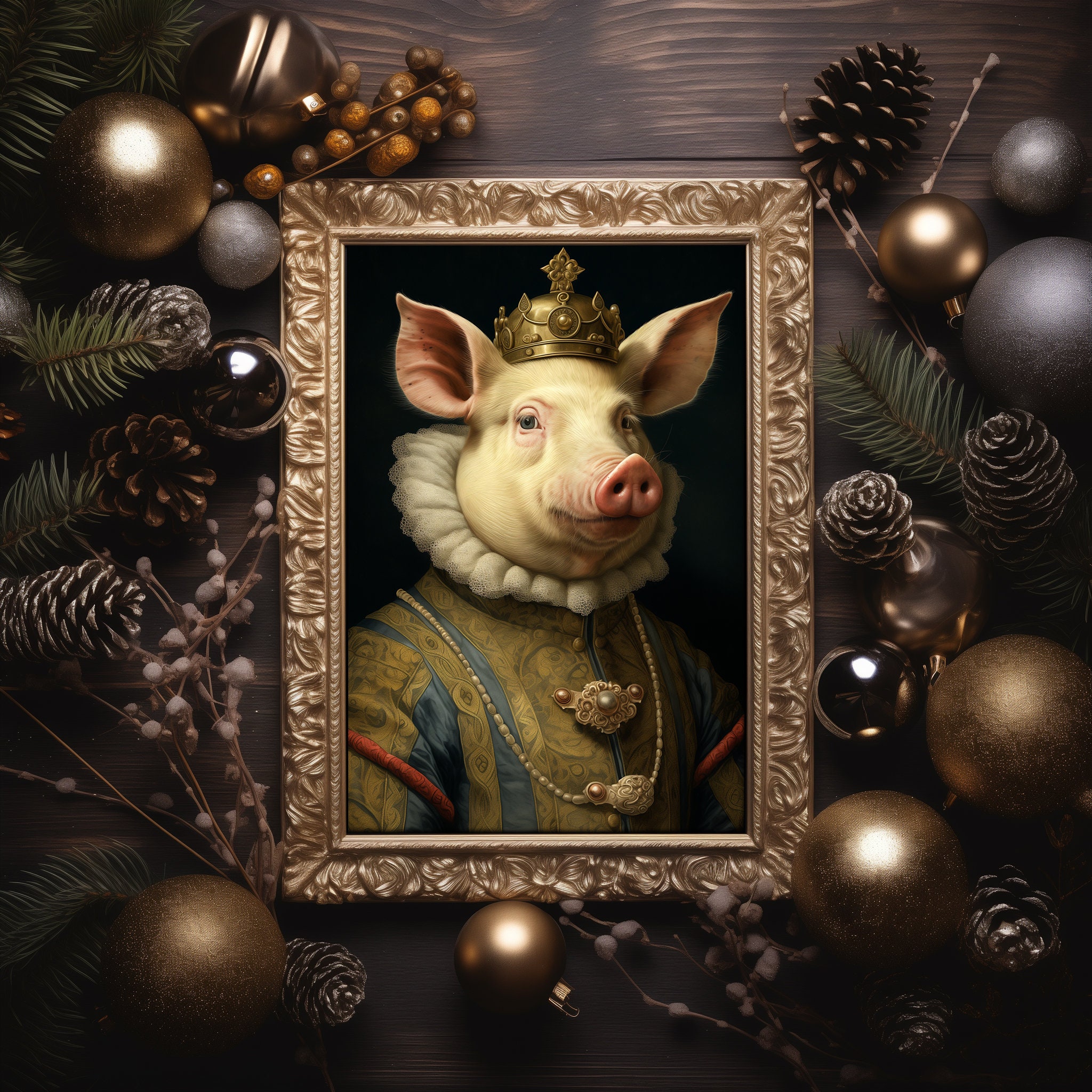 Royal King Pig Art Print, Fantasy Wall Decor, Cottagecore Animal ...
