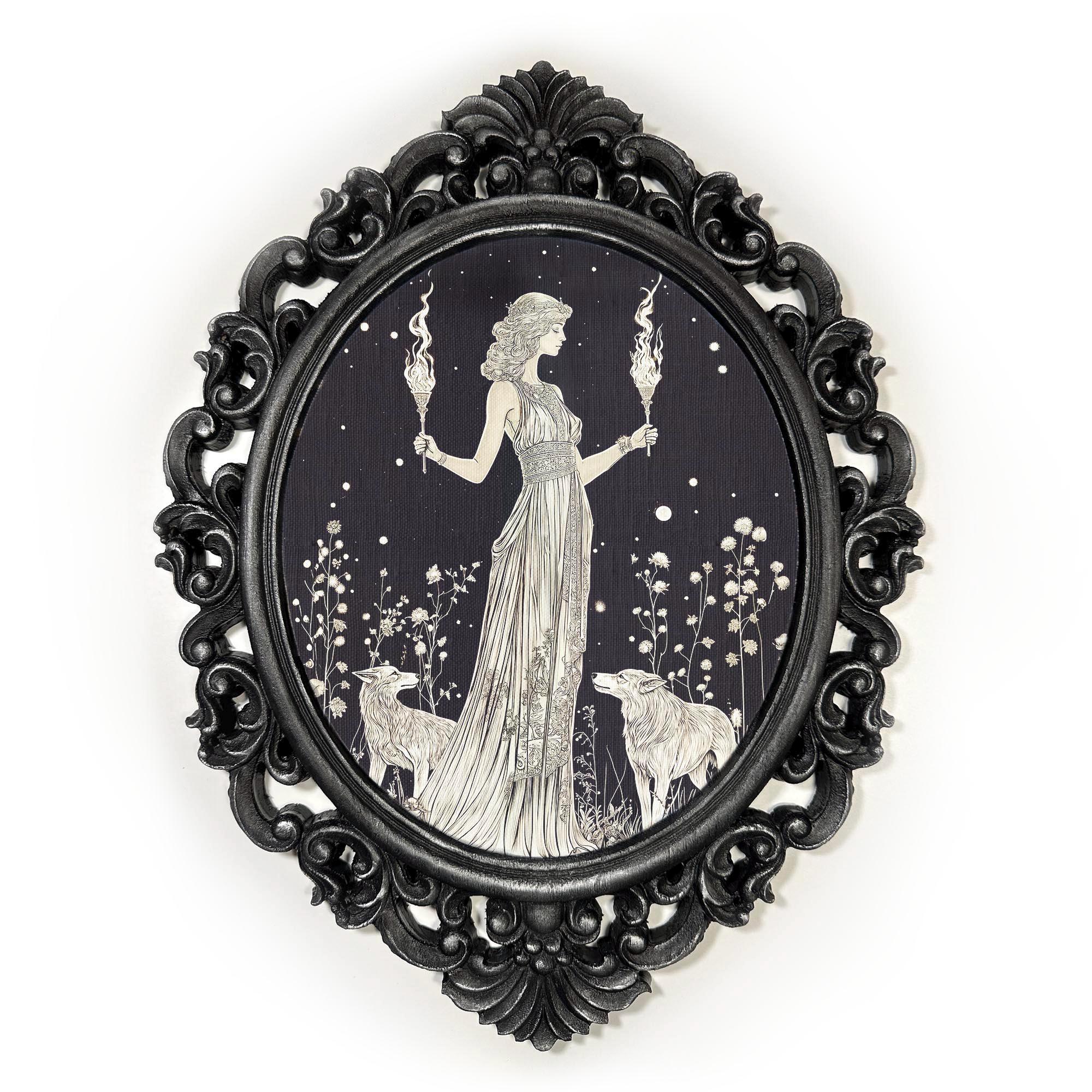 Mystical Hecate Canvas Decor- Hand-painted Wooden Frame, Witchy Pagan ...