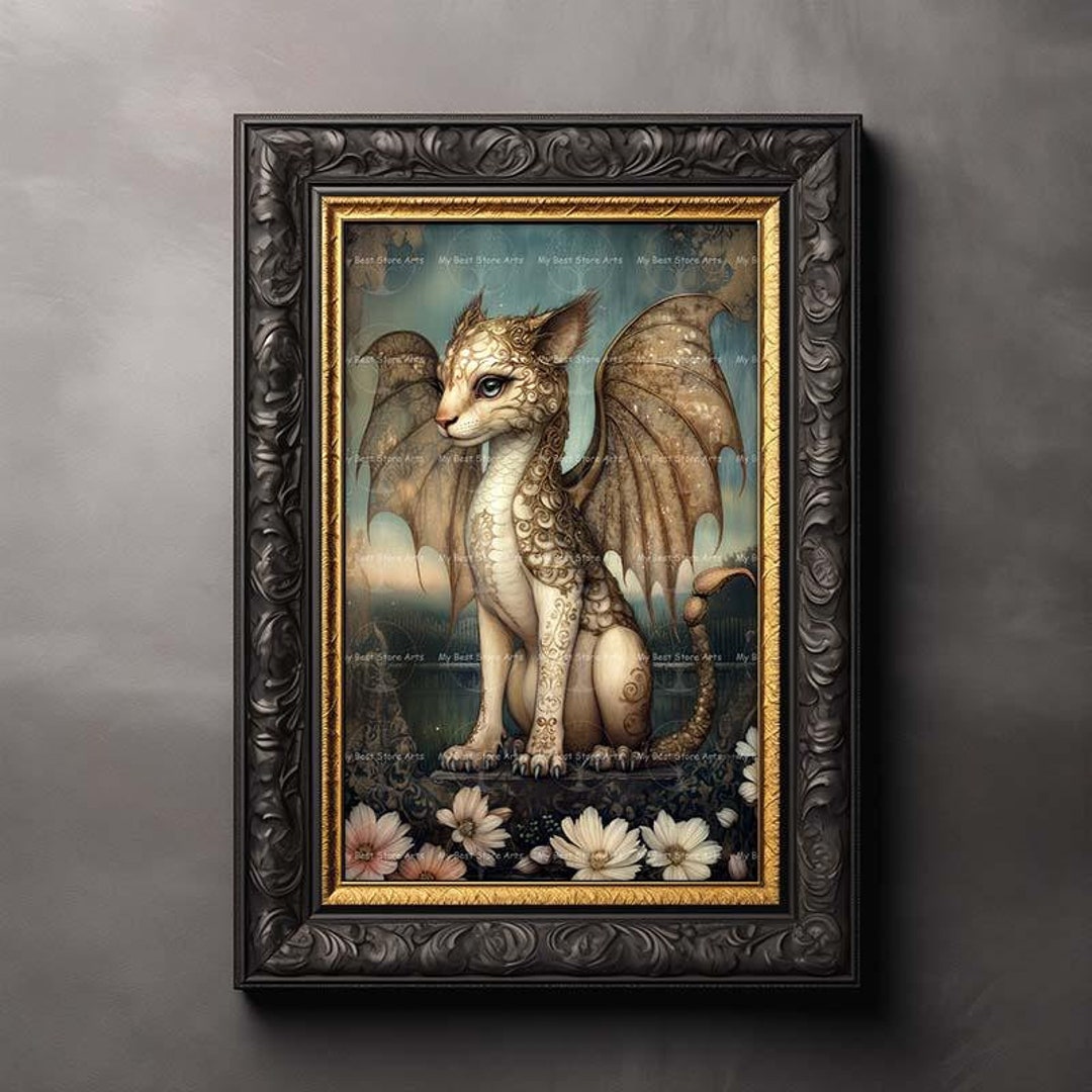 Manticore Art Print - Fantasy Decor, Whimsical Lion Dragon, Moody ...