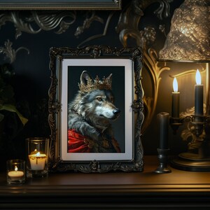 Noble Wolf Art Print Fantasy Dreamcore Poster, Gothic King Decor, Dark ...