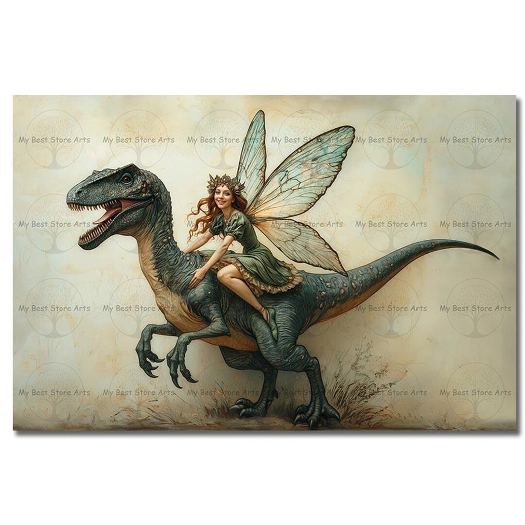 Velociraptor and Fairy Art Print - Fantasy Poster, Gothic Dark Academia ...