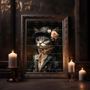 Victorian Cat Art Print - Fantasy Wall Decor, Animal Portrait, Cute Cottagecore, Moody Poster ...