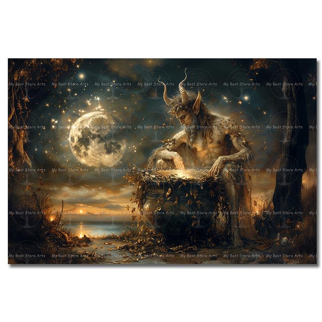 Satyr Druid Art Print - Fantasy Picture, Witchy Gothic Faun ...